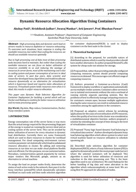 Dynamic Resource Allocation Algorithm Using Containers Pdf 4618
