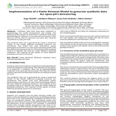 Implementation of a Finite Element Model to Generate Synthetic data for Open Pit’s Dewatering | PDF