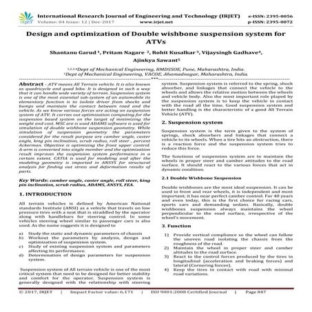 Design and Optimization of Double Wishbone Suspension System for ATVs | PDF