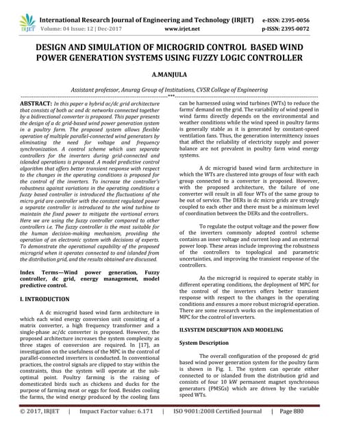 Design And Simulation Of Microgrid Control Based Wind Power Generation Systems Using Fuzzy Logic