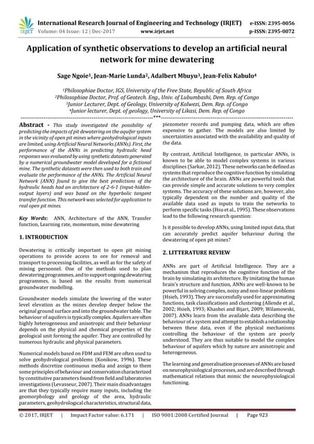 Application Of Synthetic Observations To Develop An Artificial Neural