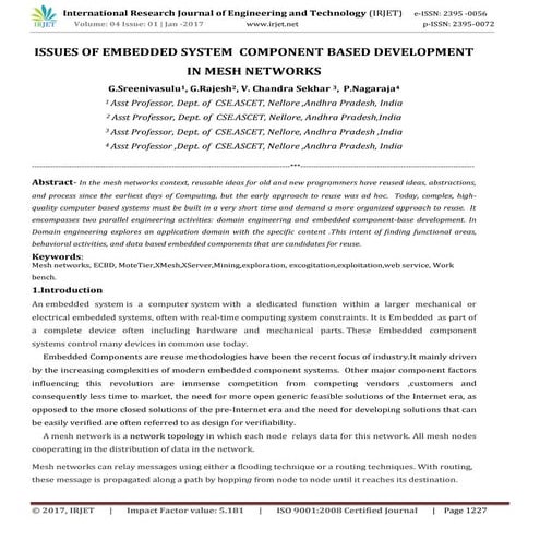 Issues Of Embedded System Component Based Development In Mesh Networks Pdf 