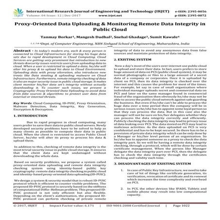 Proxy Oriented Data Uploading And Monitoring Remote Data Integrity In Public Cloud Pdf 