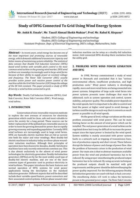 Doubly Fed Induction Generator Based Wind Turbine Modelling And Simulation Using Matlab Simulink