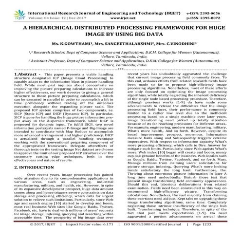A Hierarchical Distributed Processing Framework For Huge Image By Using Big Data Pdf
