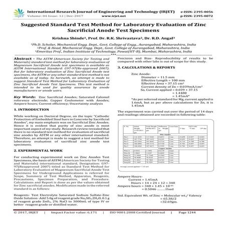 Suggested Standard Test Method for Laboratory Evaluation of Zinc ...