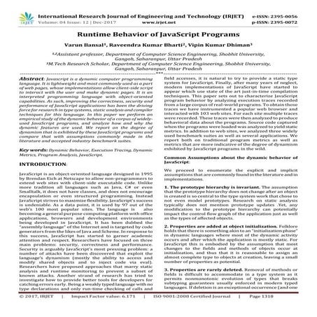 Runtime Behavior Of Javascript Programs Pdf Web Development Internet 