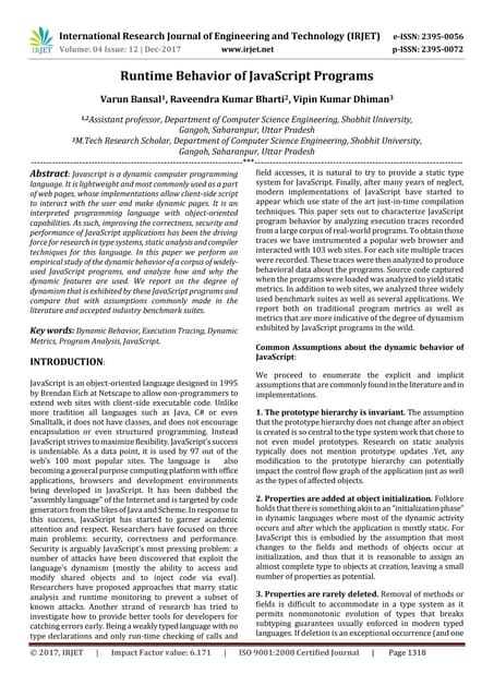 Runtime Behavior Of Javascript Programs Pdf Web Development Internet
