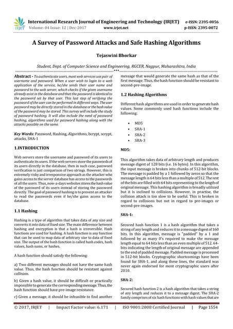 A Survey Of Password Attacks And Safe Hashing Algorithms Pdf 6632