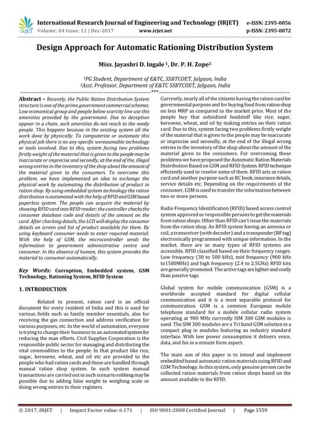 GSM Based Ration Automation Using RFID Technique | PDF