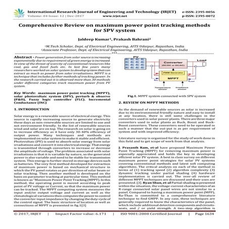 Maximum Power Point Tracking Based Photo Voltaic System For Smart Grid Integration Using Matlab
