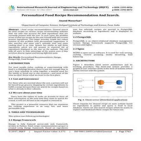 Personalized Food Recipe Recommendation and Search | PDF