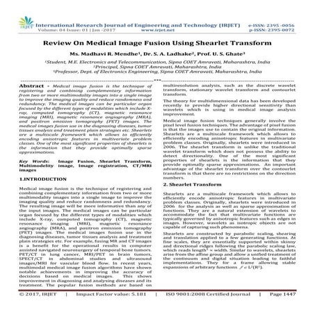 Review on Medical Image Fusion using Shearlet Transform | PDF