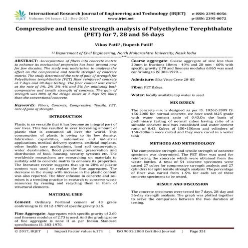 Compressive and Tensile Strength Analysis of Polyethylene Terephthalate ...