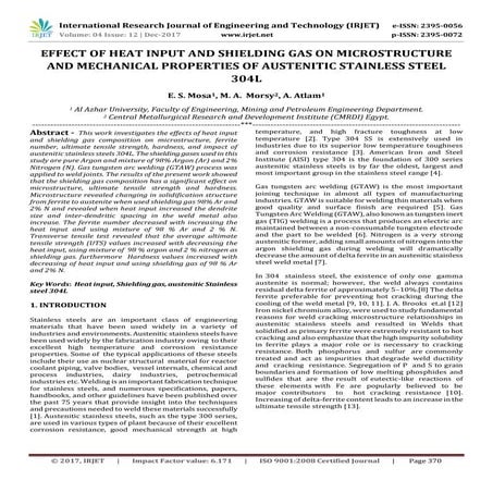 Effect of Heat Input and Shielding Gas on Microstructure and Mechanical Properties of Austenitic ...