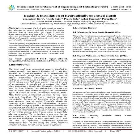 Design & Installation of Hydraulically operated clutch | PDF