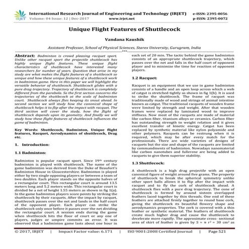 Unique Flight Features of Shuttlecock | PDF