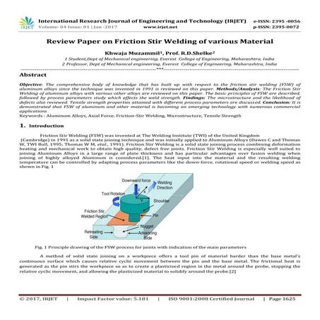Review paper on friction stir welding of various material | PDF