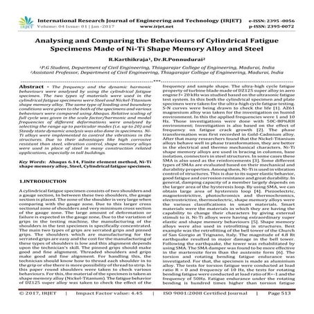 Analysing and Comparing the Behaviours of Cylindrical Fatigue Specimens ...