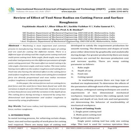 Review of Effect of Tool Nose Radius on Cutting Force and Surface Roughness | PDF