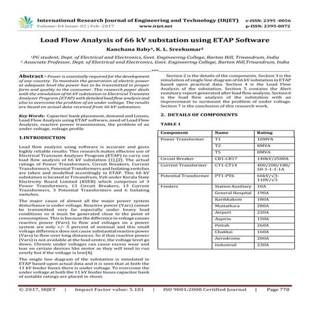 Load Flow Analysis of 66 kV substation using ETAP Software | PDF
