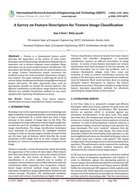 A Survey On Feature Descriptors For Texture Image Classification Pdf 7166