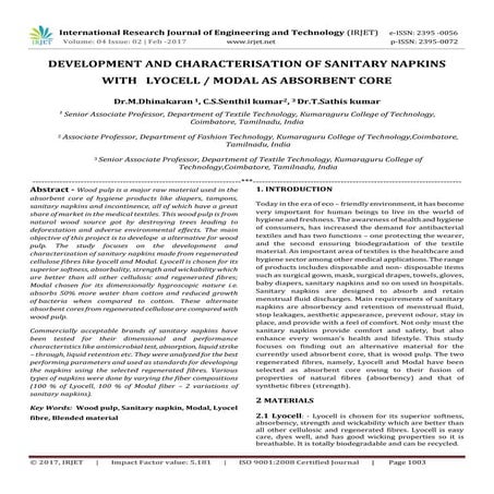 Development and characterisation of sanitary napkins with LYOCELL ...