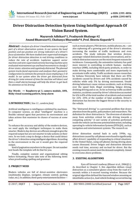 Driver Distraction Detection System Using Intelligent Approach Of