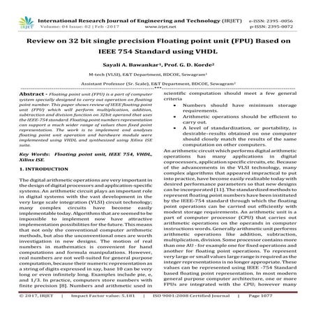Review On 32 Bit Single Precision Floating Point Unit Fpu Based On Ieee 754 Standard Using