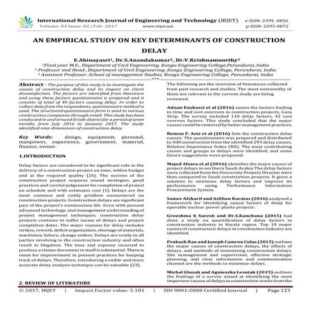 INVESTIGATION ON CAUSES OF DELAYS IN RESIDENTIAL BUILDING CONSTRUCTION ...