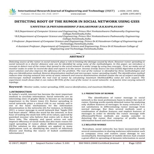 Detecting root of the rumor in social network using GSSS | PDF