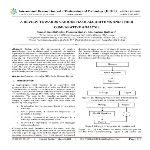 A Review Towards Various Hash Algorithms And Their Comparative Analysis Pdf 9592