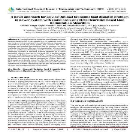 A Novel Approach For Solving Optimal Economic Load Dispatch Problem In Power System With