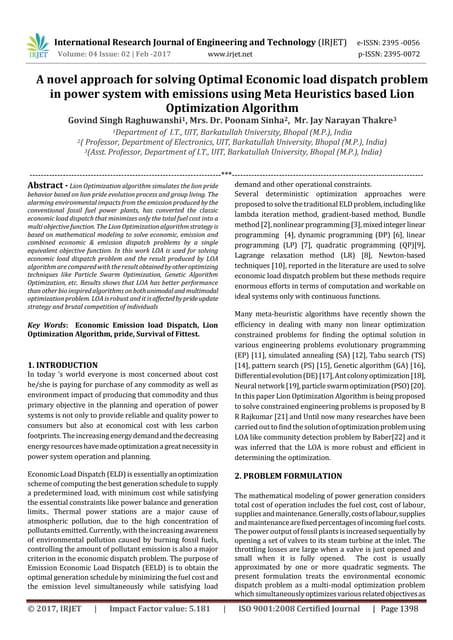 A Novel Approach For Solving Optimal Economic Load Dispatch Problem In Power System With