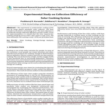 Experimental study on collection efficiency of solar cooking system | PDF