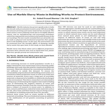 Use of Marble Slurry Waste in Building Works to Protect Environment. | PDF