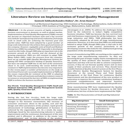 Literature Review on Implementation of Total Quality Management | PDF