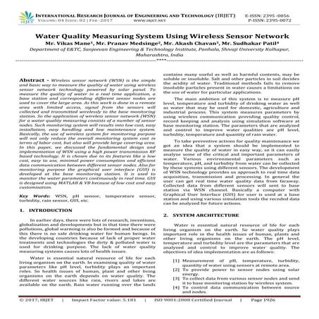 Water Quality Measuring System Using Wireless Sensor Network | PDF