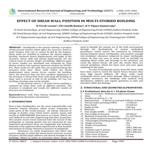 Effect of shear wall position in multi-storied building | PDF