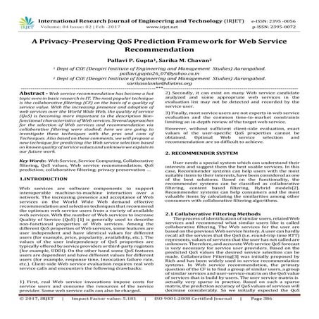 A Privacy Preserving Qos Prediction Framework For Web Service