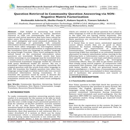 Question Retrieval In Community Question Answering Via Non Negative Matrix Factorization Pdf