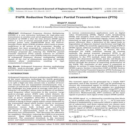 Papr Reduction Technique Partial Transmit Sequence Pts Pdf