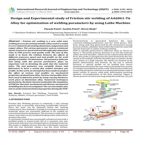 Design and Experimental study of Friction stir welding of AA6061-T6 Alloy for optimization of ...