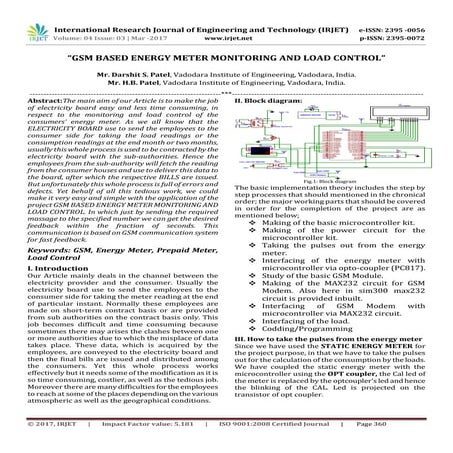 Gsm Based Energy Meter Monitoring and Load Control | PDF