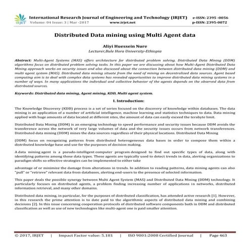 Distributed Data Mining Using Multi Agent Data Pdf Databases 7140