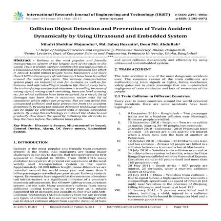 Collision Object Detection and Prevention of Train Accident Dynamically by Using Ultrasound and ...