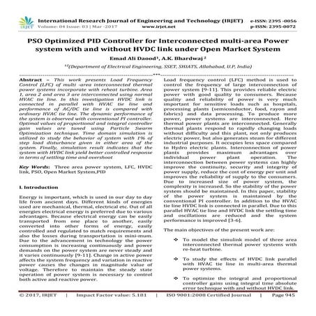 PSO Optimized PID Controller for Interconnected multi-area Power system with and without HVDC ...