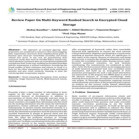 Review Paper On Multi-Keyword Ranked Search in Encrypted Cloud Storage | PDF