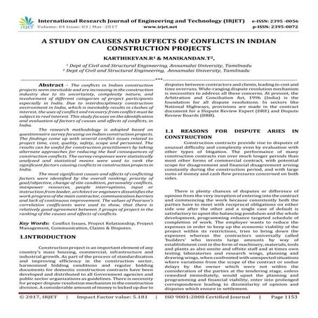 A Study on Causes and Effects of Conflicts in Indian Construction ...