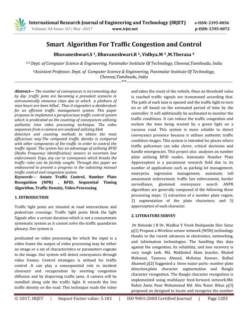 Smart Algorithm For Traffic Congestion And Control Pdf 4110